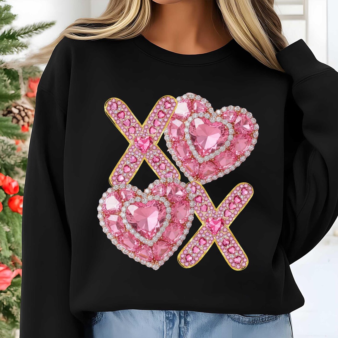 Faux Rhinestone Love XOXO Png, Preppy Glitter Heart Valentine Png ...