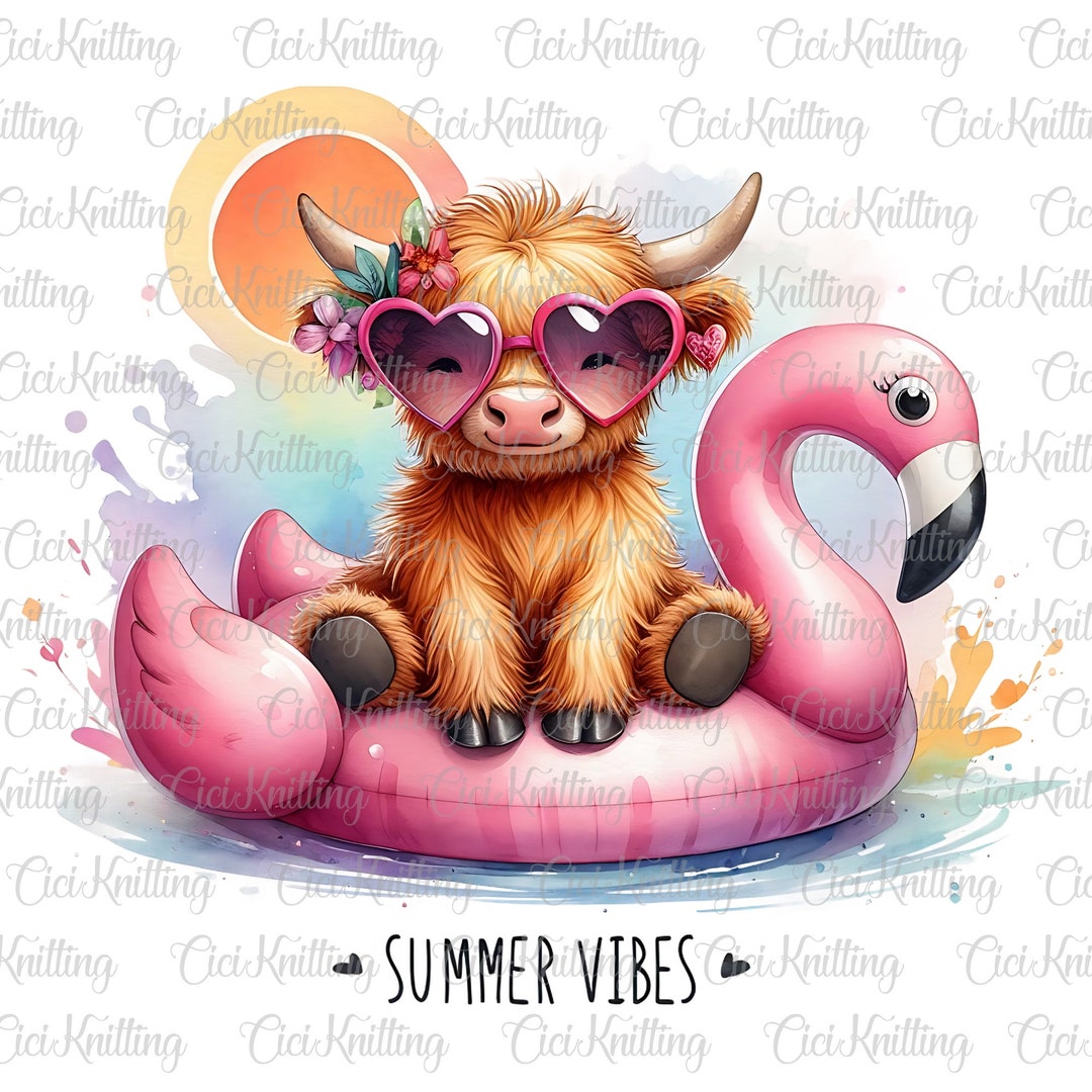 Summer Vibes Highland Cow PNG, Funny Heifer Cow Clipart, Summer Beach ...