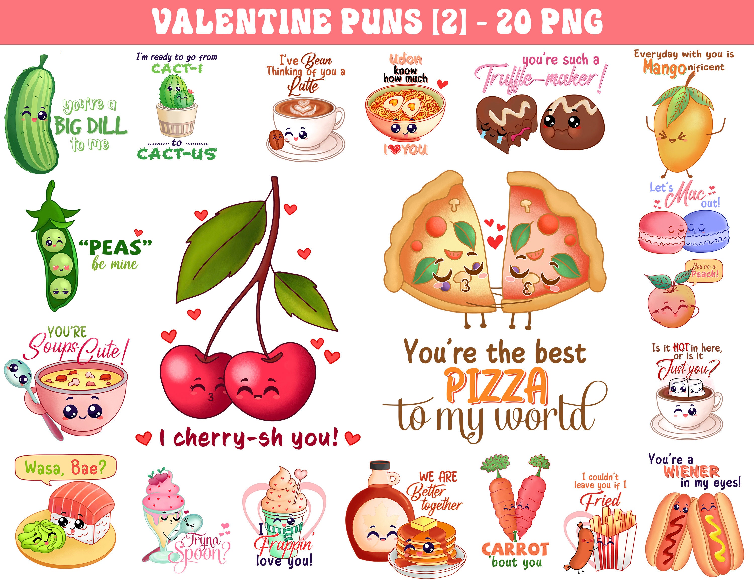 Valentine Food Pun PNG Bundle , Valentine Food Puns, Food Puns ...