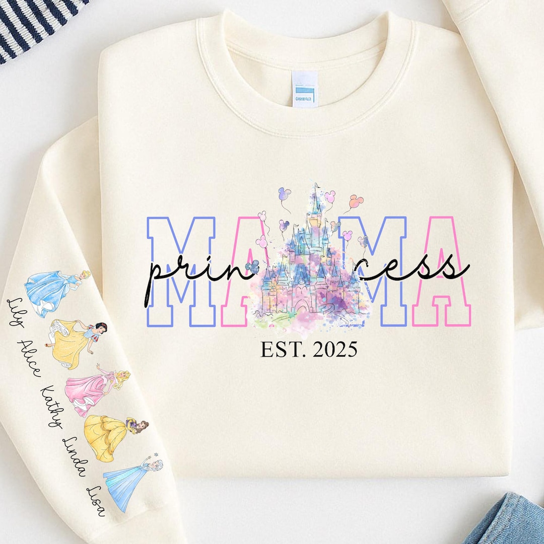Custom Mama Princess Shirt Png, Mama Est With Kid Name on Sleeve Png ...