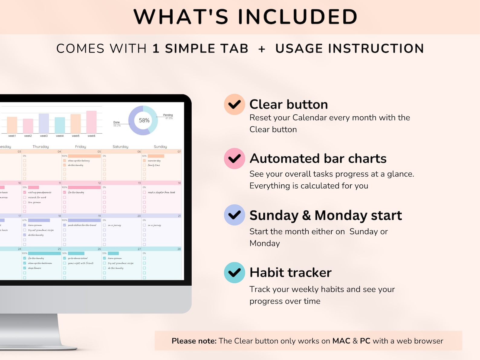 Digital Smart Calendar for Google Sheets, Task Tracker Spreadsheet ...