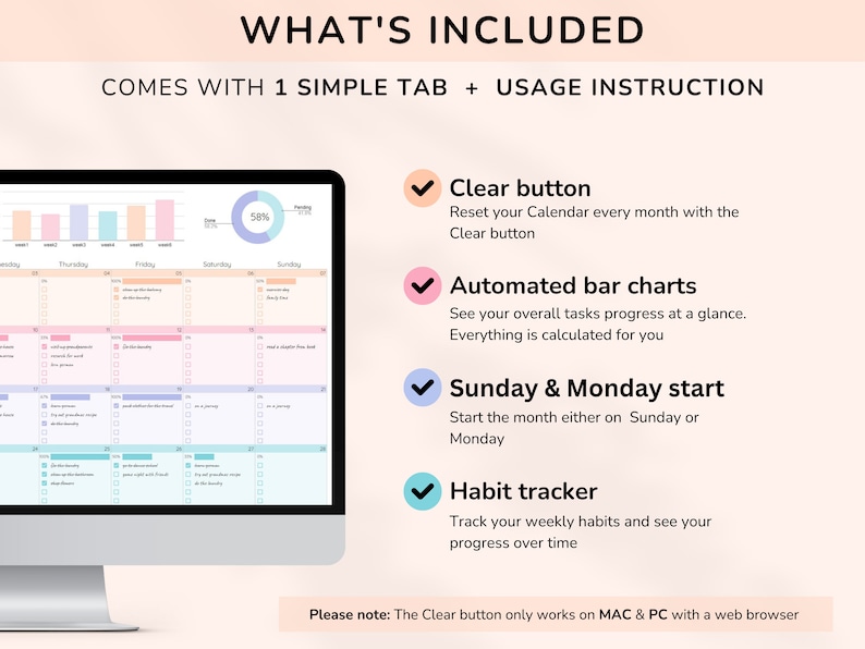 Digital Smart Calendar for Google Sheets, Task Tracker Spreadsheet ...