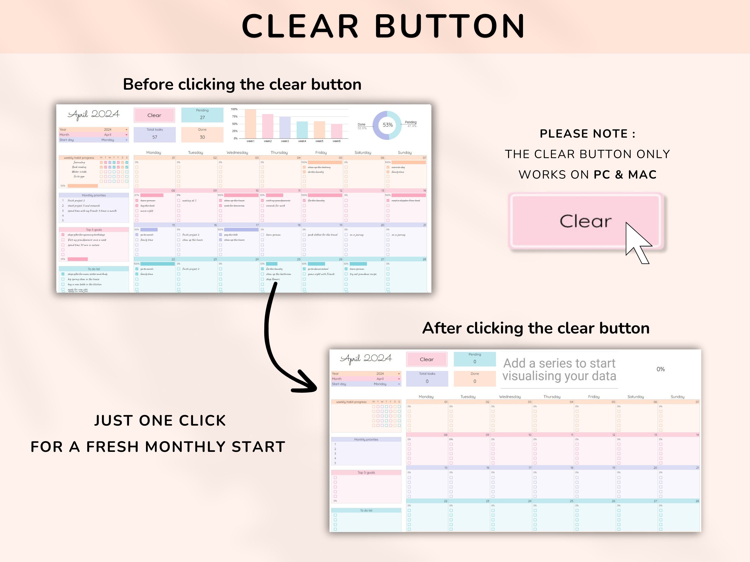 Digital Smart Calendar for Google Sheets, Task Tracker Spreadsheet ...