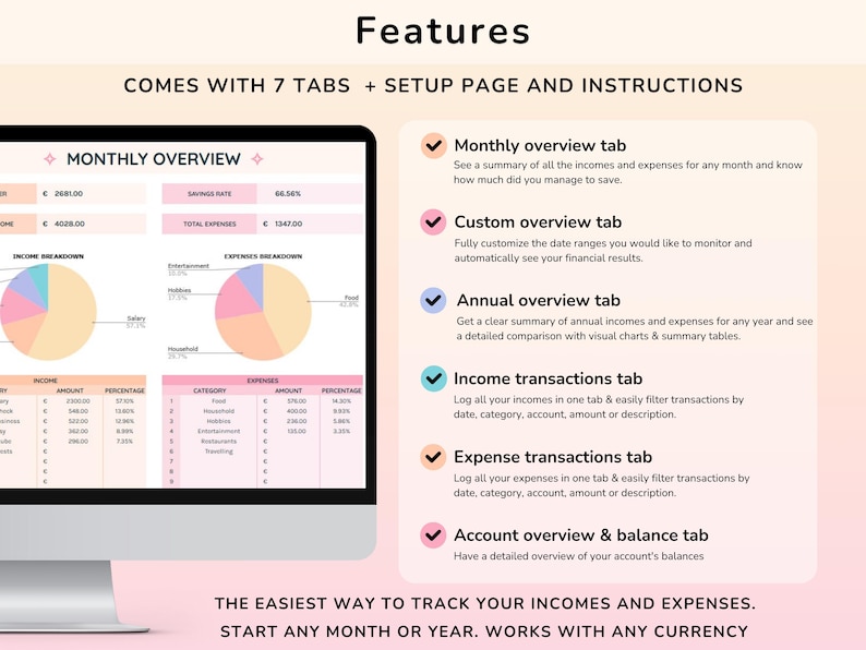 Income and Expense Tracker for Google Sheets, Annual and Monthly ...
