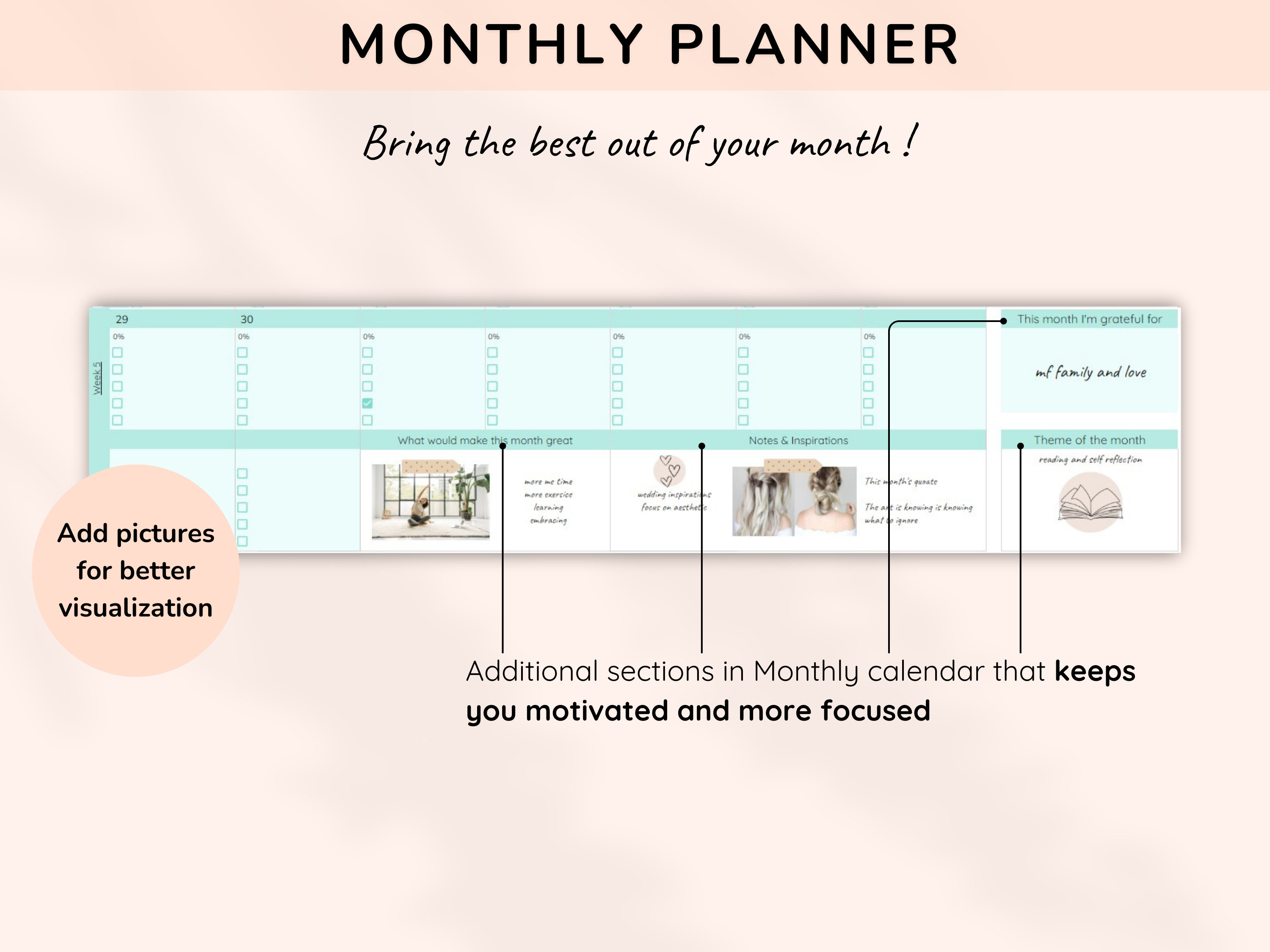 Monthly Smart Calendar for Google Sheets, Daily and Weekly Digital ...