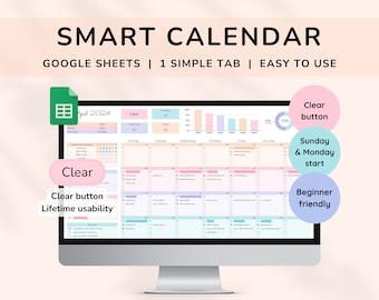 Monthly Smart Calendar for Google Sheets, Daily and Weekly Digital Planner Template, Task ...