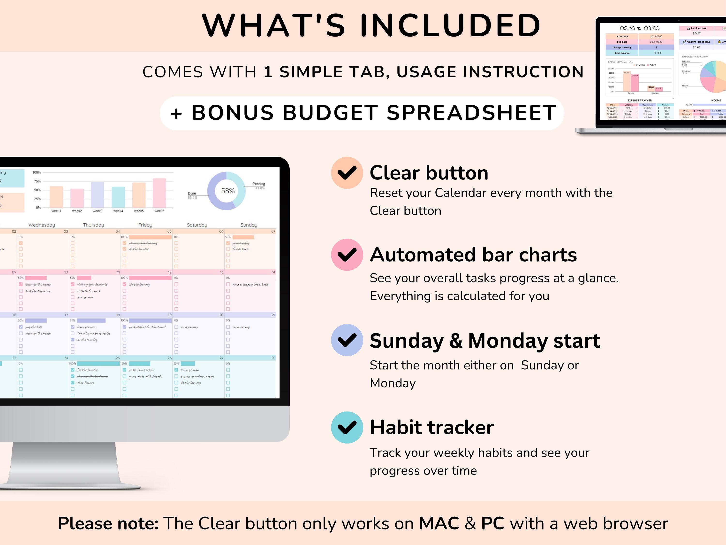 Digital Smart Calendar for Google Sheets, Task Tracker Spreadsheet ...