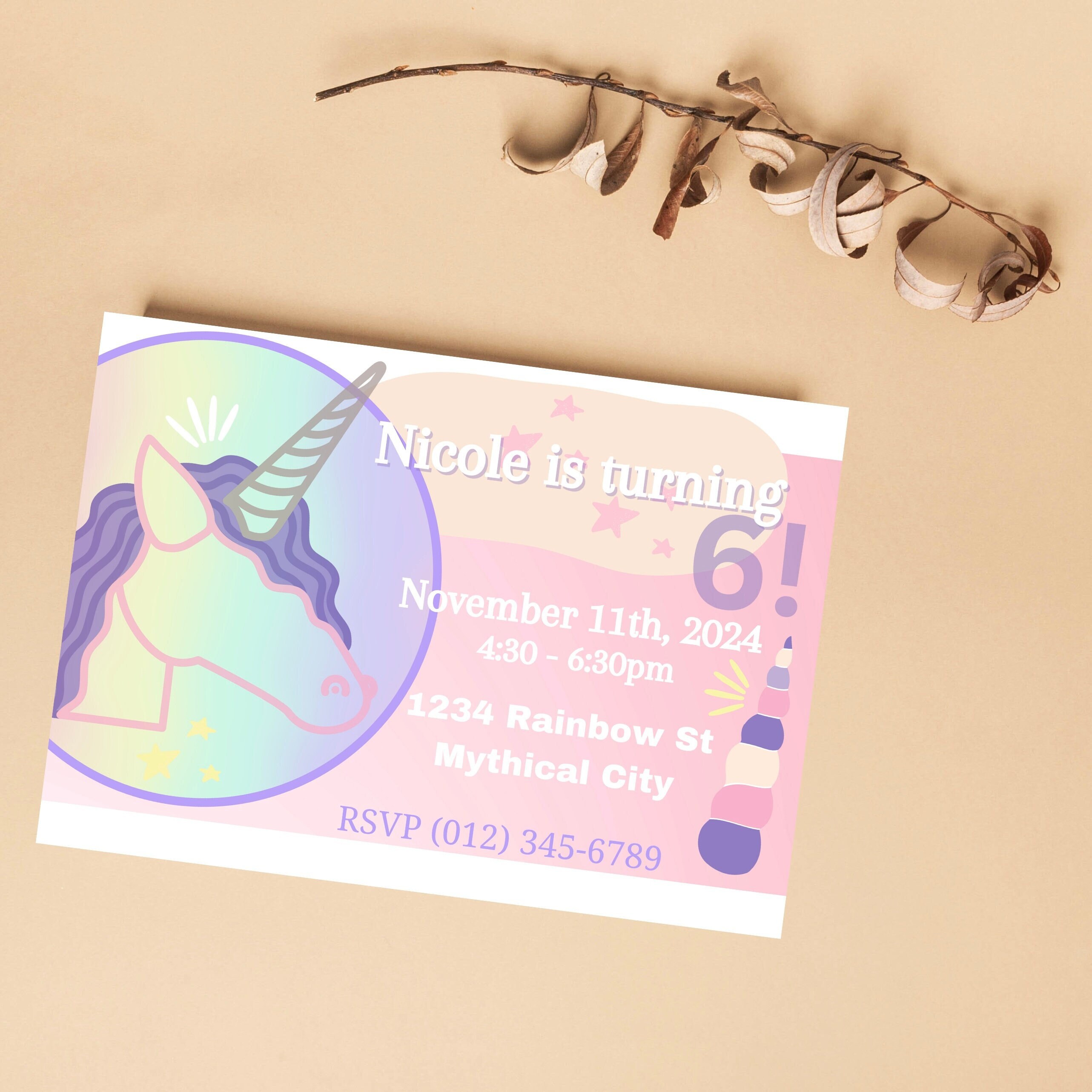 Unicorn Party Invitation Canva Template Bday Invitations for Kids E ...