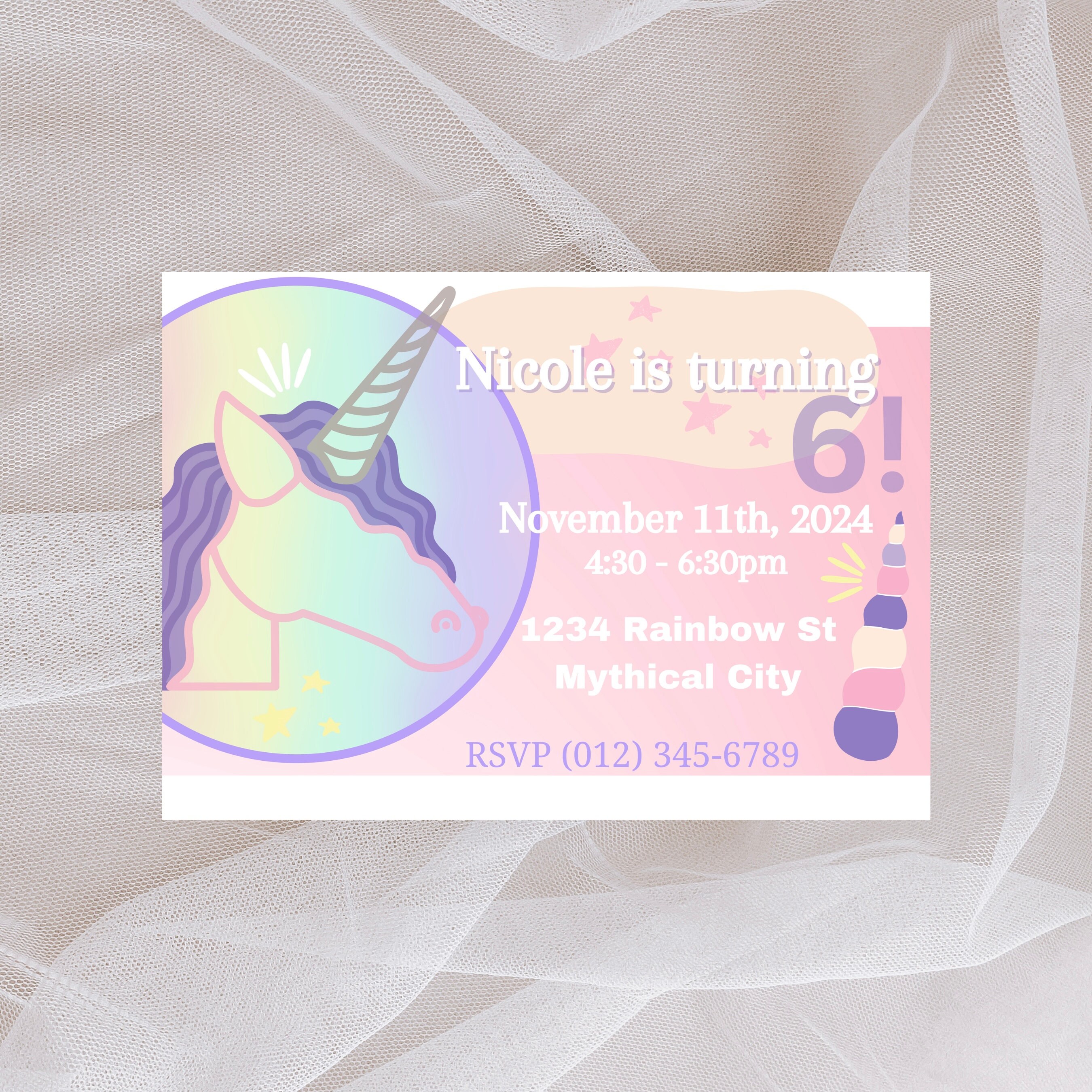 Unicorn Party Invitation Canva Template Bday Invitations for Kids E ...