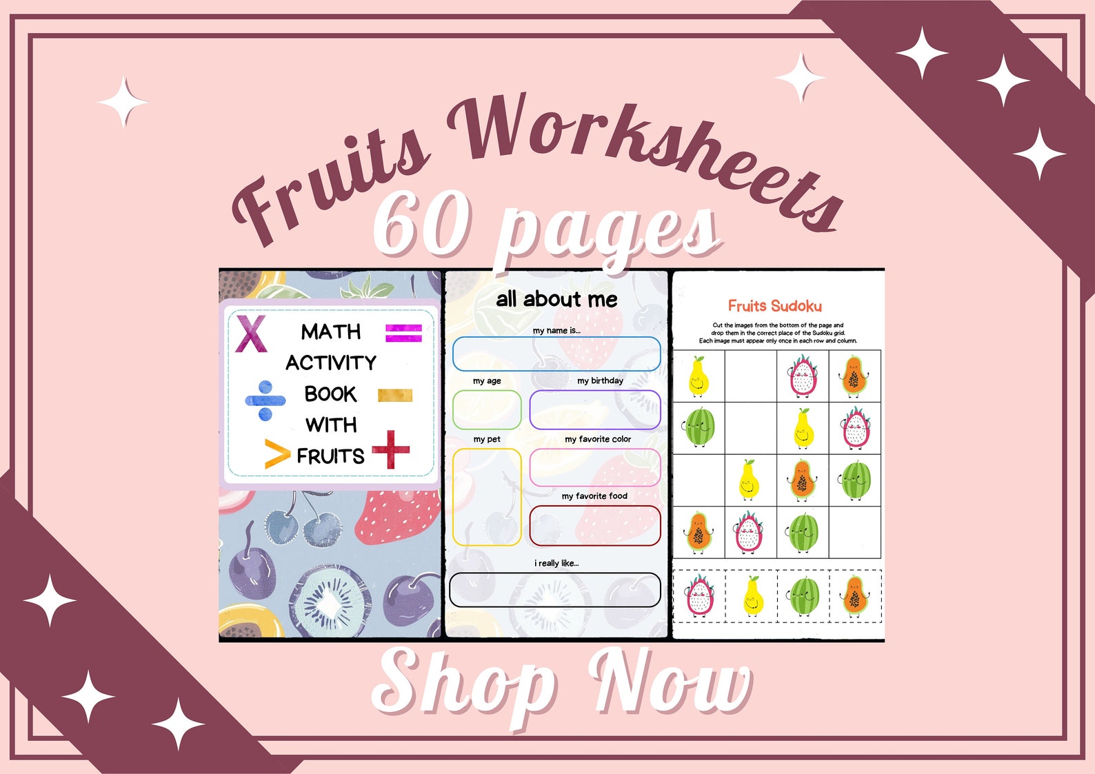 Fruits Math Activity Book, Printable Math Activity Book, Preschool ...