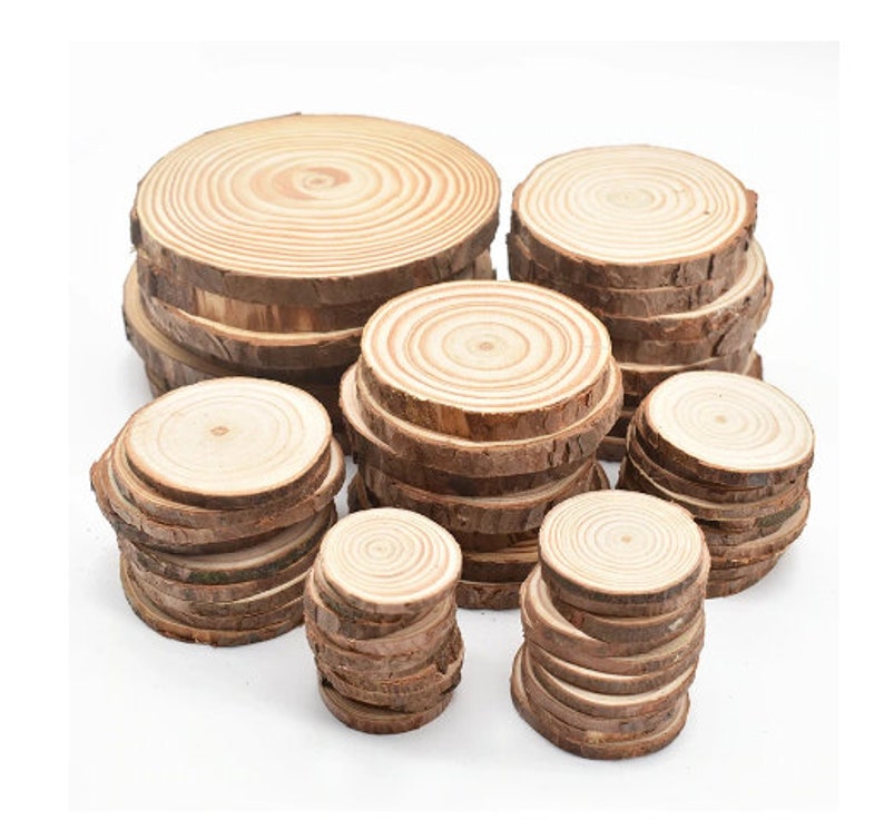 3-12cm Thick Natural Pine Round Unfinished Wood Slices Circles With ...