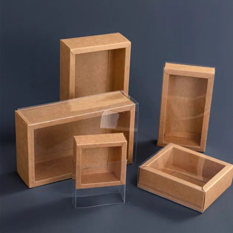 10pcs Kraft Gift Box With Clear PVC Window Cookie Cake Candy Party ...