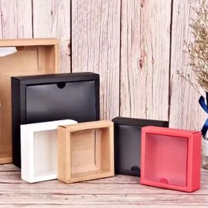 10pcs Square Kraft Paper Flip Box Transparent Frosted PVC Cover Carton ...
