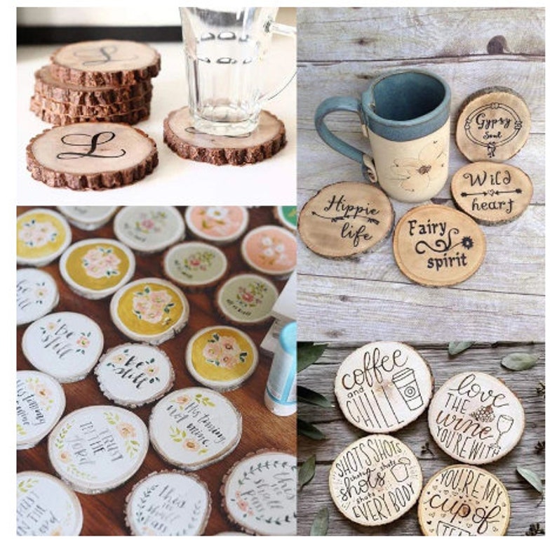 3-12cm Thick Natural Pine Round Unfinished Wood Slices Circles With ...