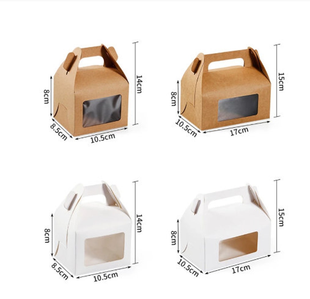 10pcs Kraft Paper Cake Gift Box With Handle Transparent Window Cupcake ...