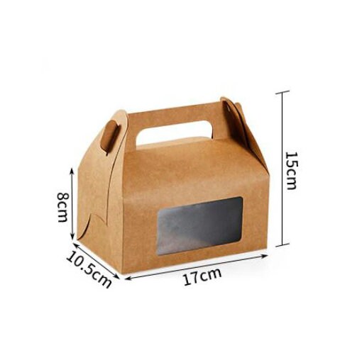10pcs Kraft Paper Cake Gift Box With Handle Transparent Window Cupcake ...