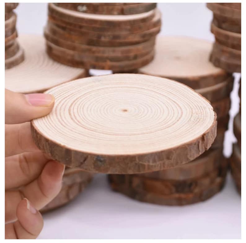 3-12cm Thick Natural Pine Round Unfinished Wood Slices Circles With ...
