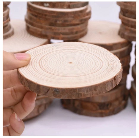 3-12cm Thick Natural Pine Round Unfinished Wood Slices Circles With ...