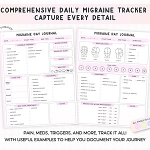 Migraine Tracker Printable Migraine Journal Headache Log Chronic Pain ...