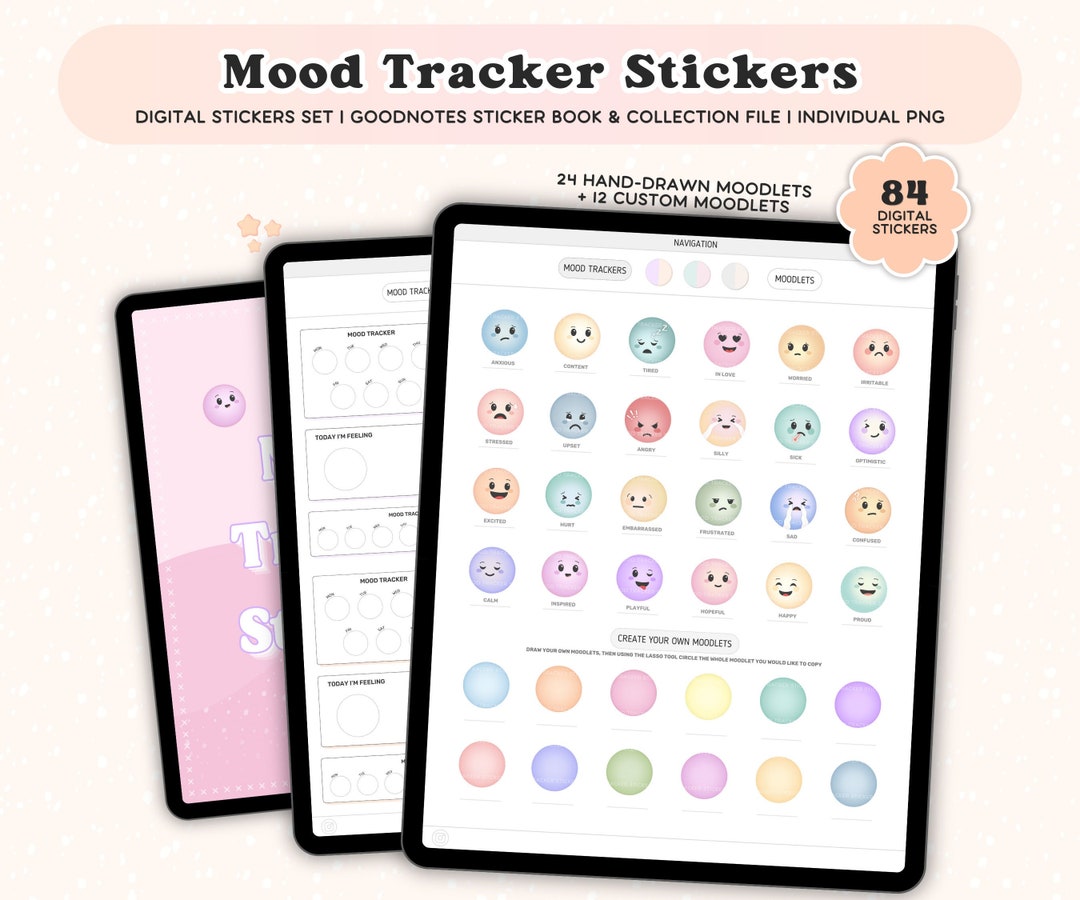 Mood Tracker Digital Stickers for Digital Planners Student Digital ...