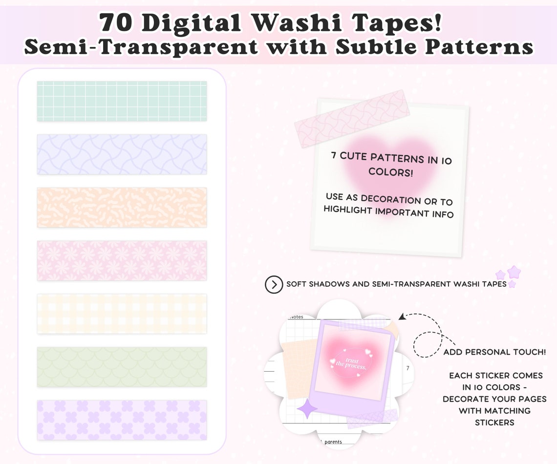 Transparent Digital Stickers Cute Pastel Stickers for Planners - Etsy