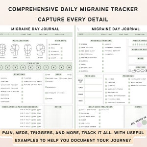 Migraine Tracker Printable Migraine Journal Headache Log Chronic Pain ...