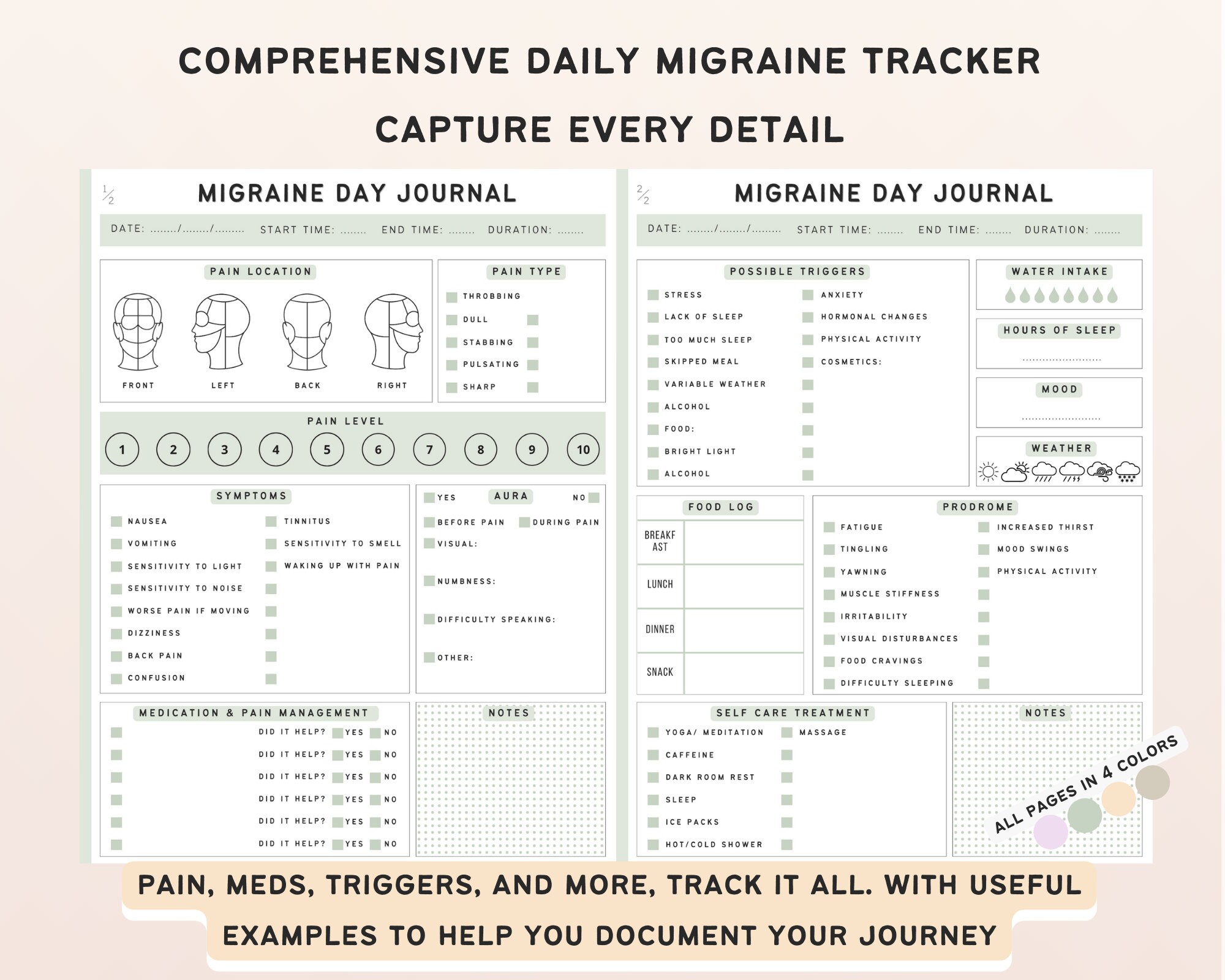 Migraine Tracker Printable Migraine Journal Headache Log - Etsy UK