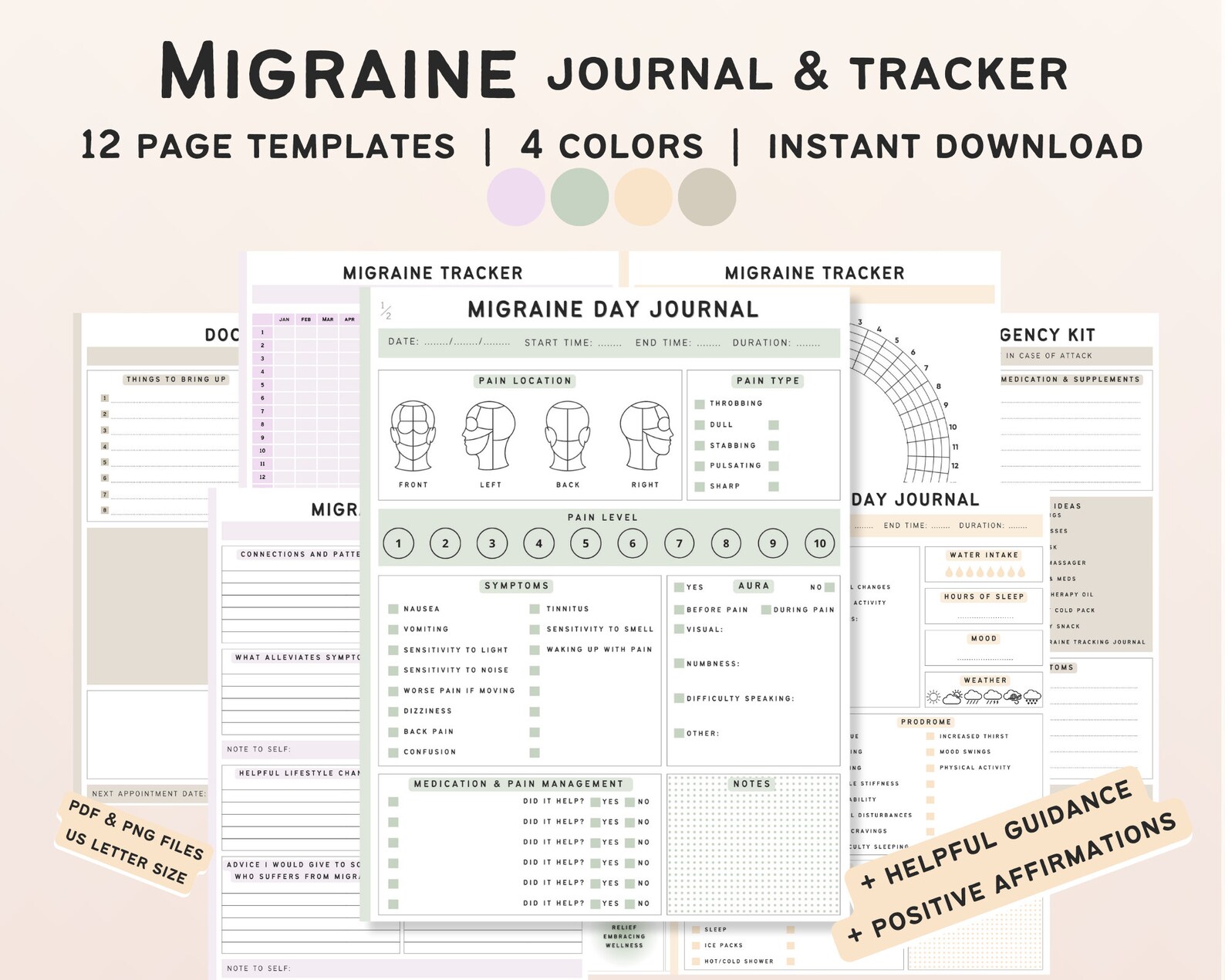 Migraine Tracker Printable Migraine Journal Headache Log Chronic Pain ...