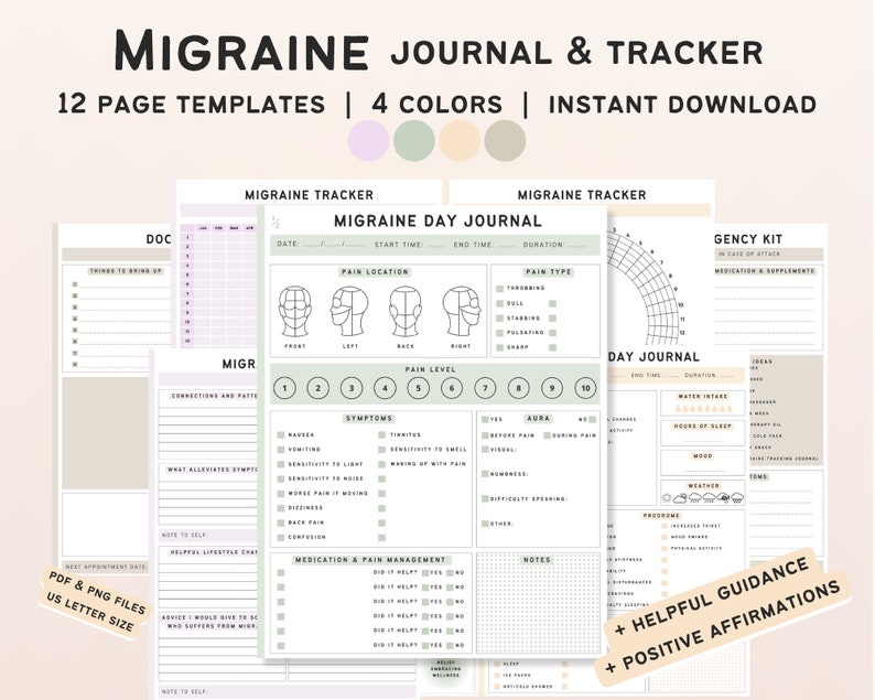 Migraine Tracker Printable Migraine Journal Headache Log Chronic Pain ...