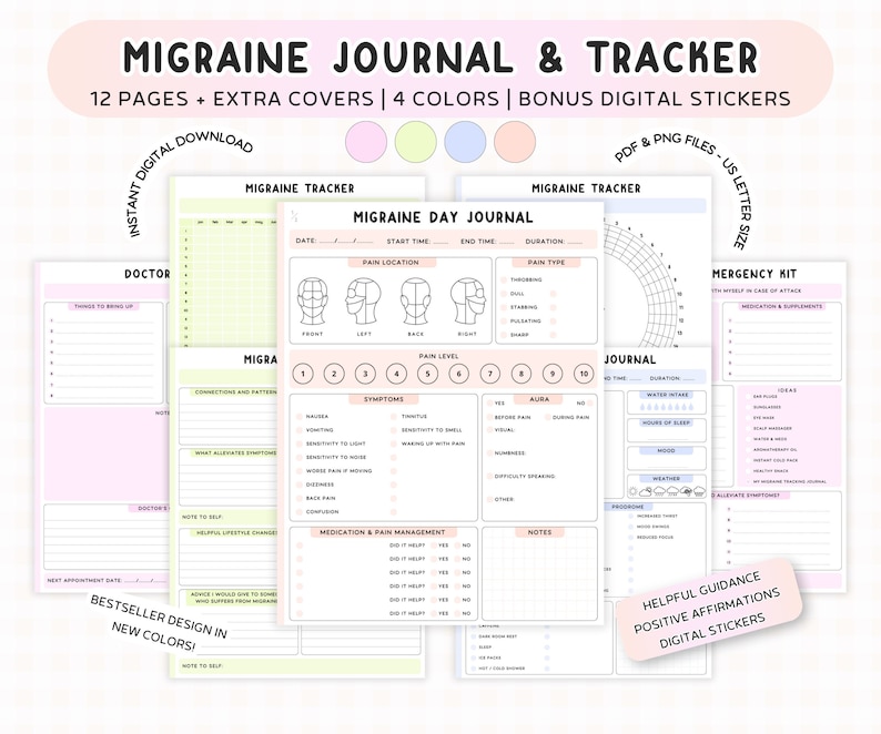 Migraine Tracker Printable Migraine Journal Headache Log Chronic Pain ...