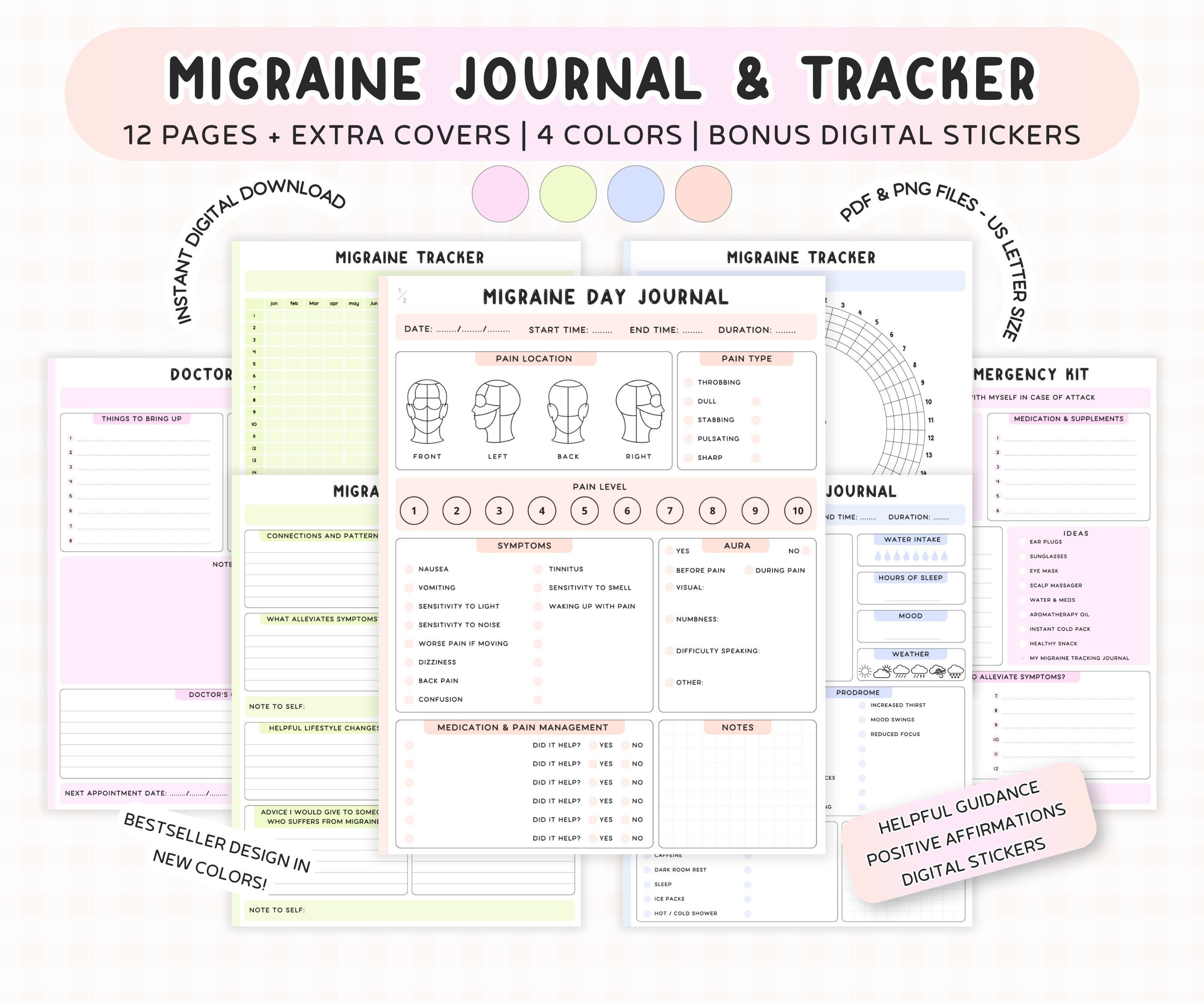 Migraine Tracker Printable Migraine Journal Headache Log Chronic Pain Tracker Health Insert ...