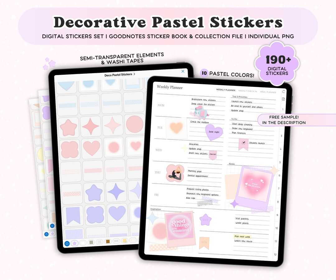 Transparent Digital Stickers Cute Pastel Stickers for Planners Washi ...