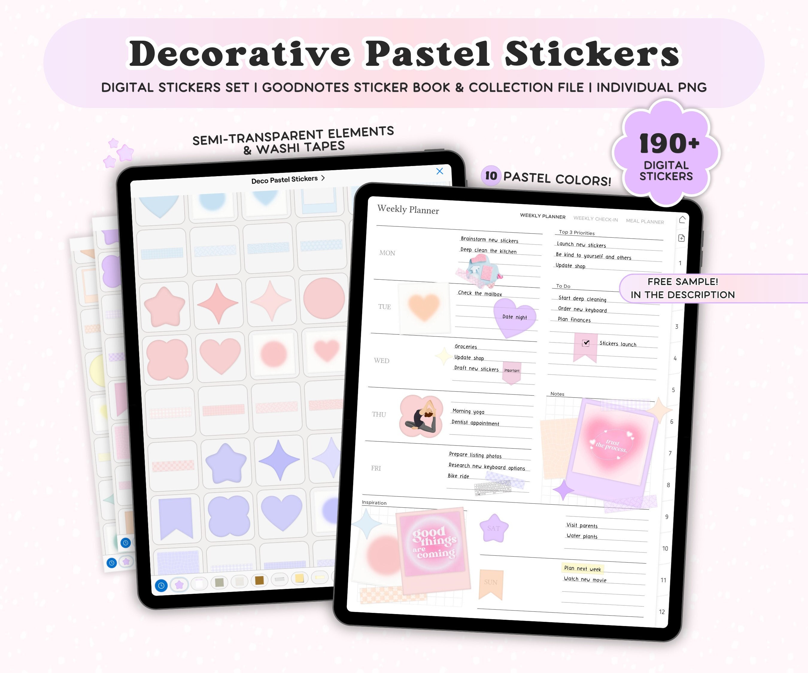 Transparent Digital Stickers Cute Pastel Stickers for Planners - Etsy