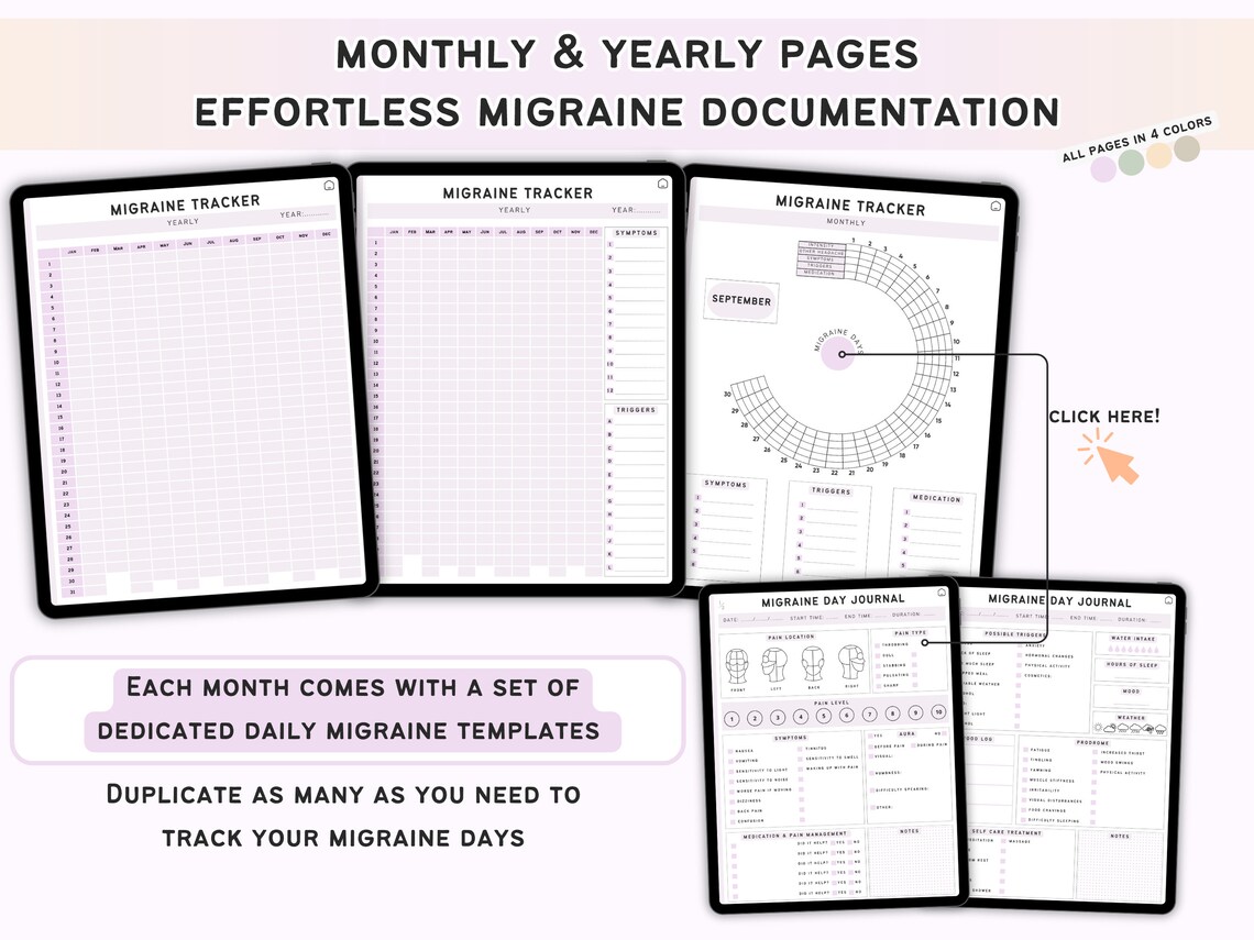 Migraine Tracker Digital Migraine Journal Printable Headache Log ...