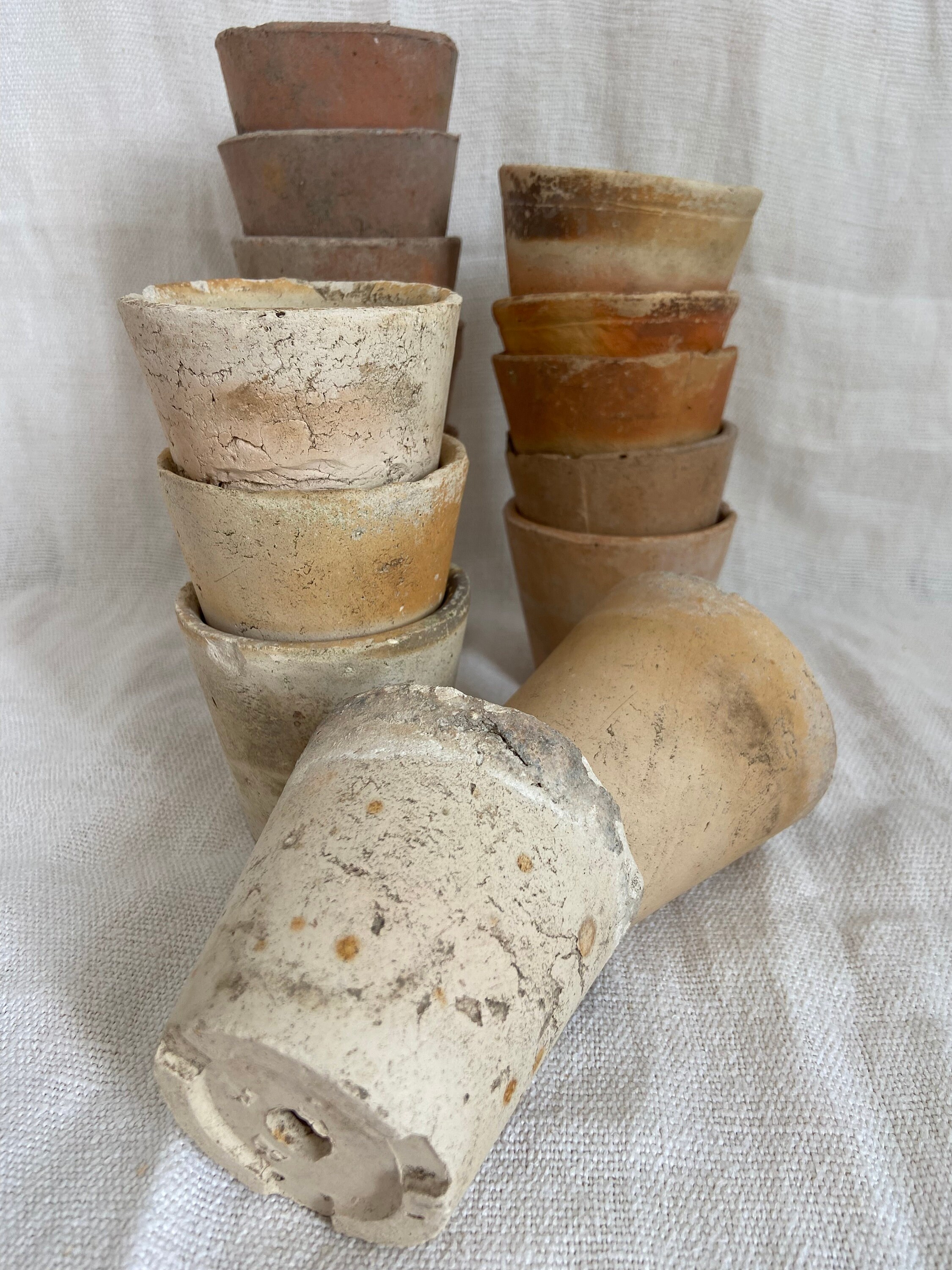 Beautiful Antique Small Seedling Earth Pots, Handmade Pottery Authentic ...