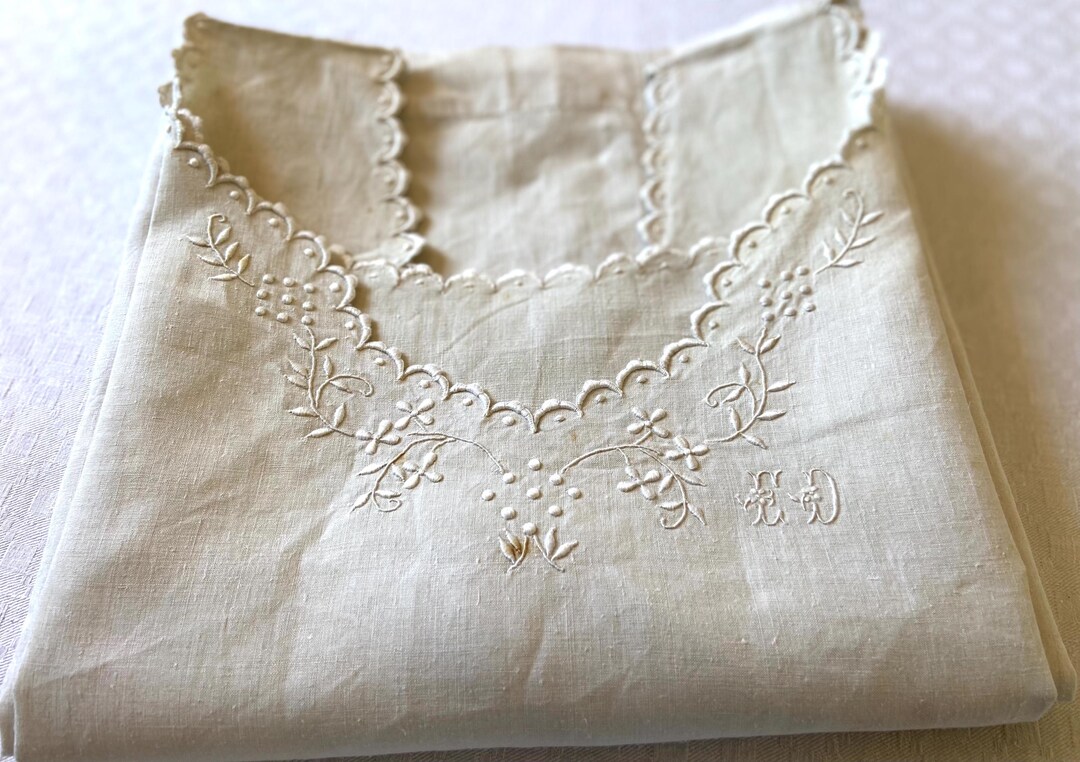 Monogram ED, Antique French Linen, Pure Flax Linen Fabric Nightgown XXL ...