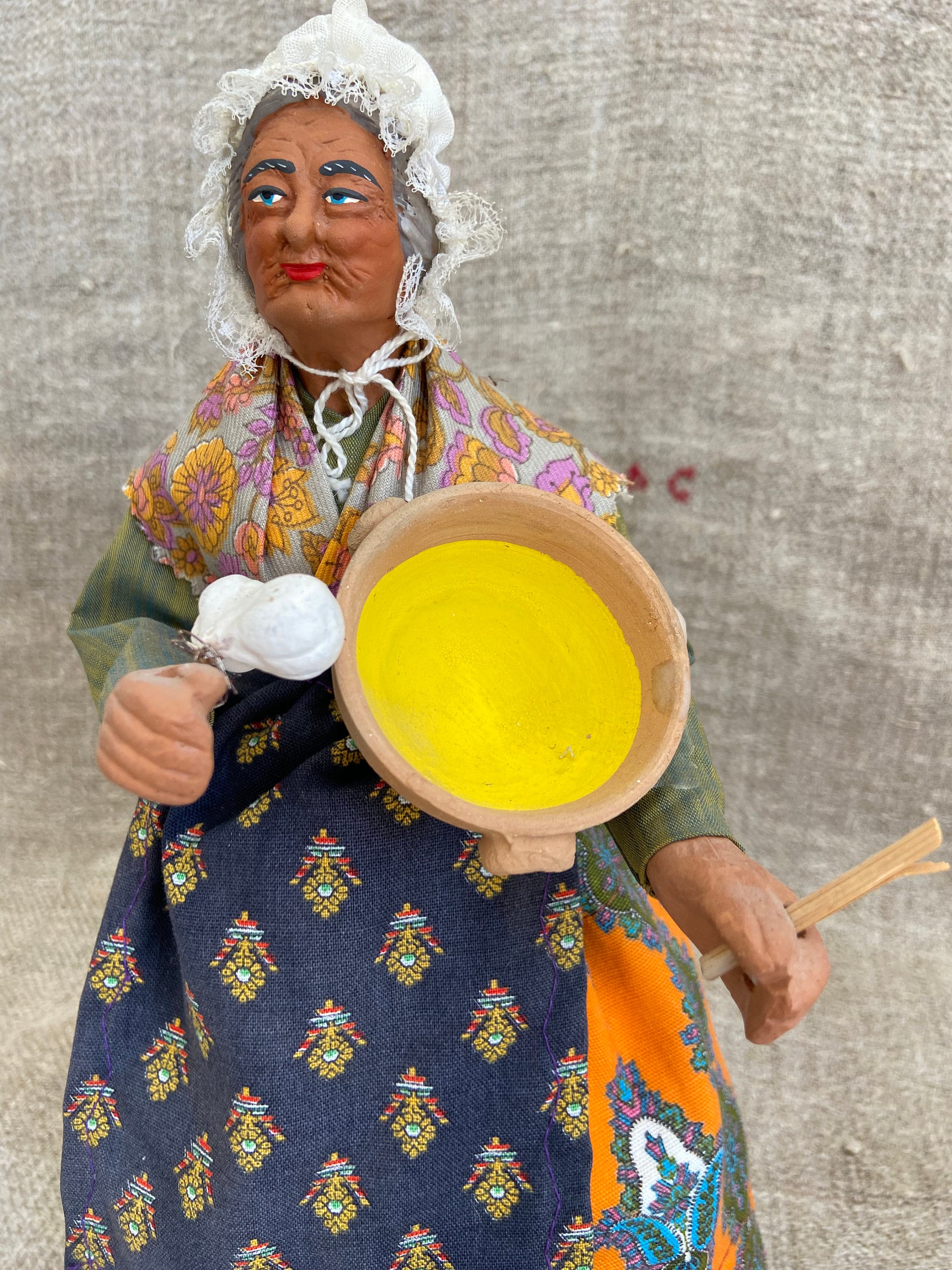 Antique Tall Provence Santon, Authentic Clay Figurine, Older Woman in ...