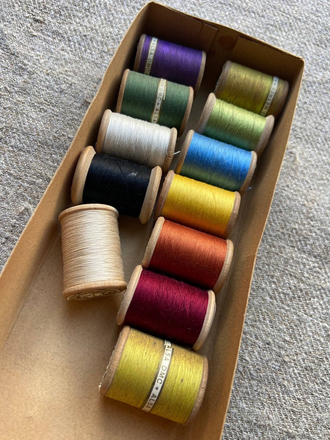 Now Set 12 Bobbins French Vintage Wooden Spools With Original Thread ...