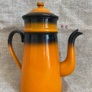 A Beautiful Orange and Black Enamel Coffee Pot From France, Tea Pot ...