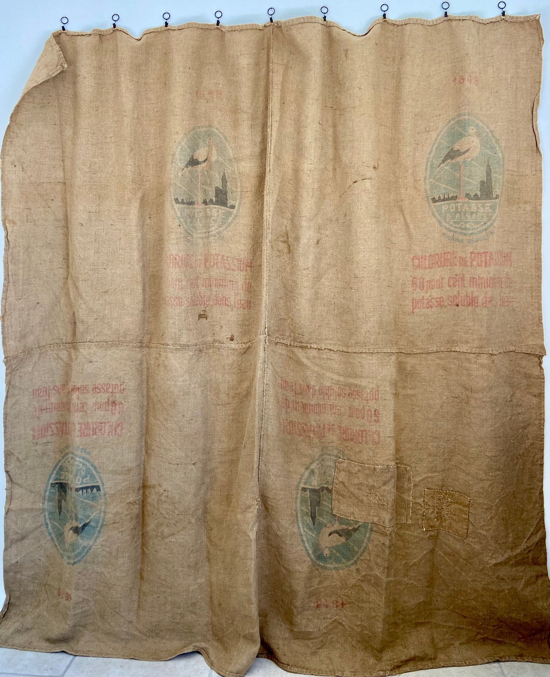 One Heavy Duty Cloth, Rustic Burlap Rug or Cover With Hand Sewn Sacks ...