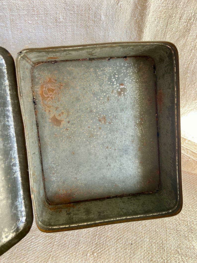 Vintage Storage Tin Box With Hinged Lid, 