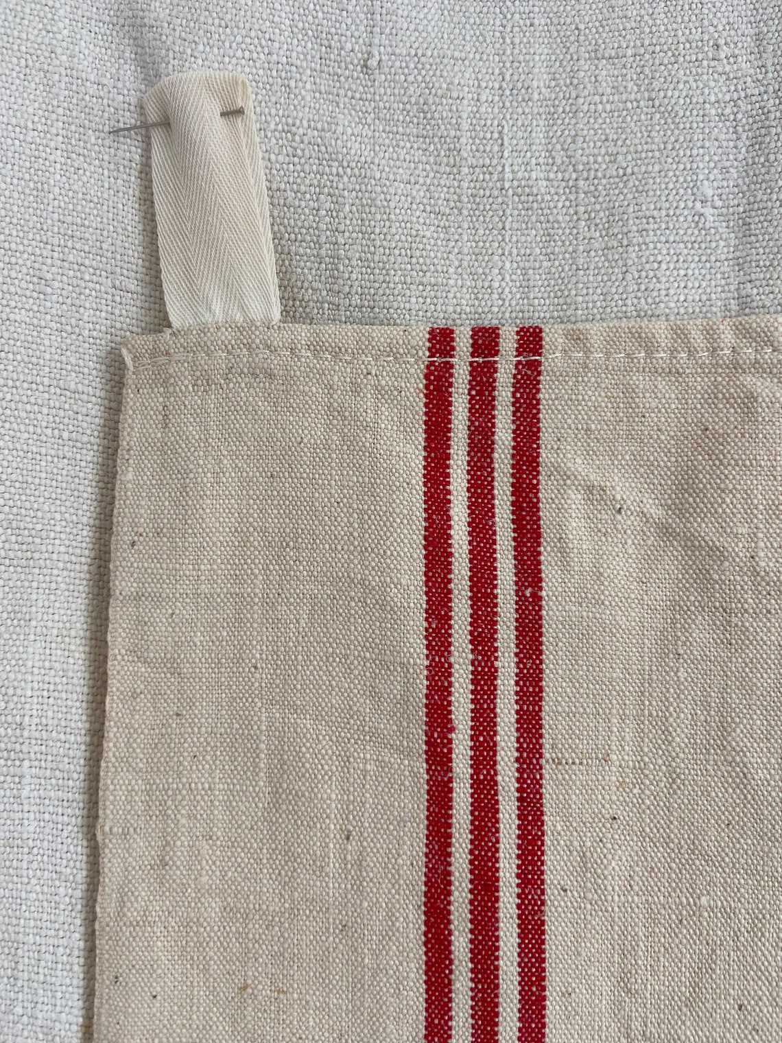Iconic French Antique Pure Brown Flax Linen Kitchen Towels With Two Red ...