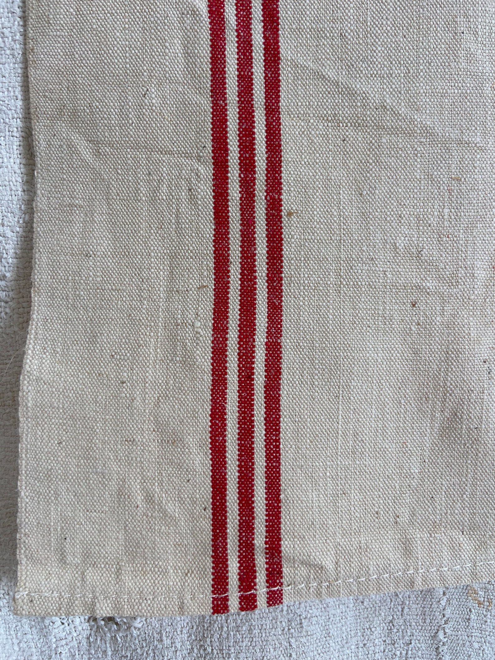 Iconic French Antique Pure Brown Flax Linen Kitchen Towels With Two Red ...