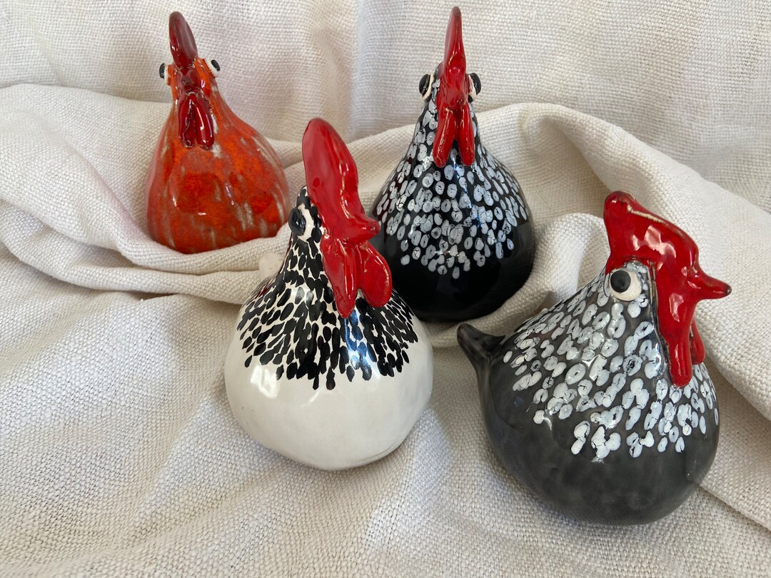 Handmade Sculpted Pottery Hens Created by Local Artist, Decorative ...