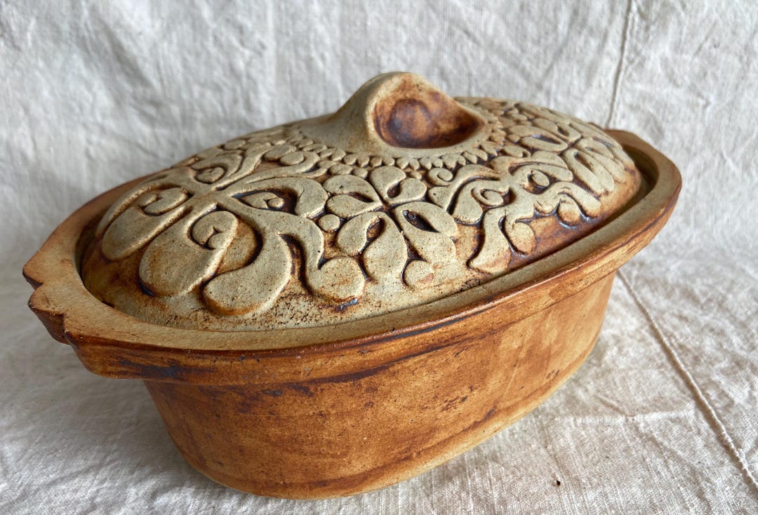 Rare French Vintage Terracotta Bread Baking Earthenware Dish, Romertopf ...