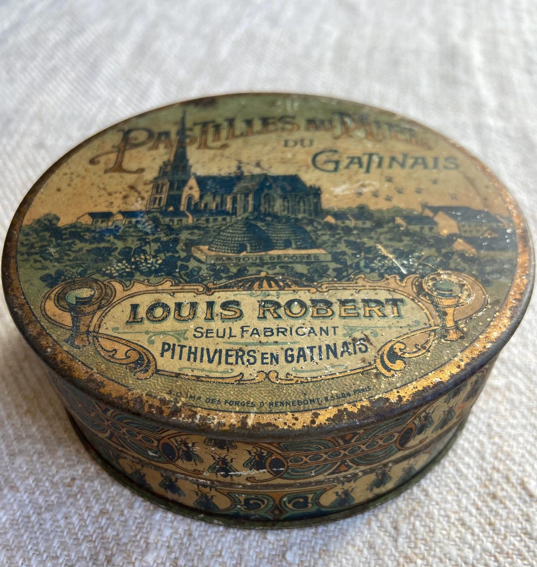 Round Antique Pastille De Miel Tin Box With Lid, French Country Kitchen ...