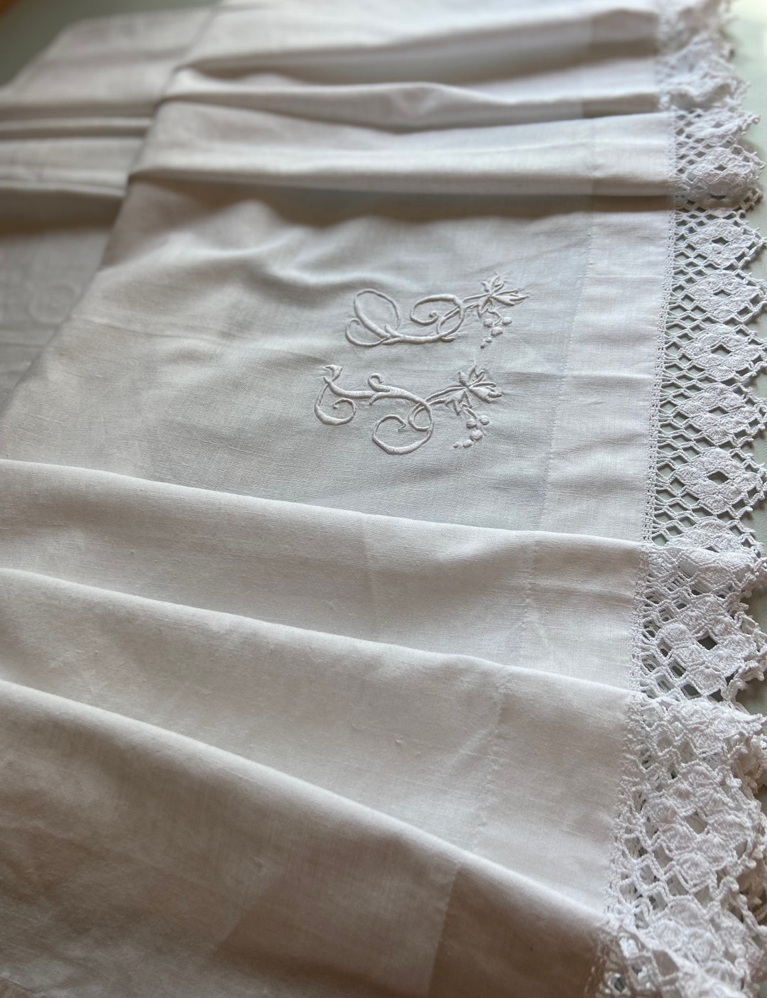 Rare Find! Very Long Hand Gathered French Antique Flax Linen Mantel or ...