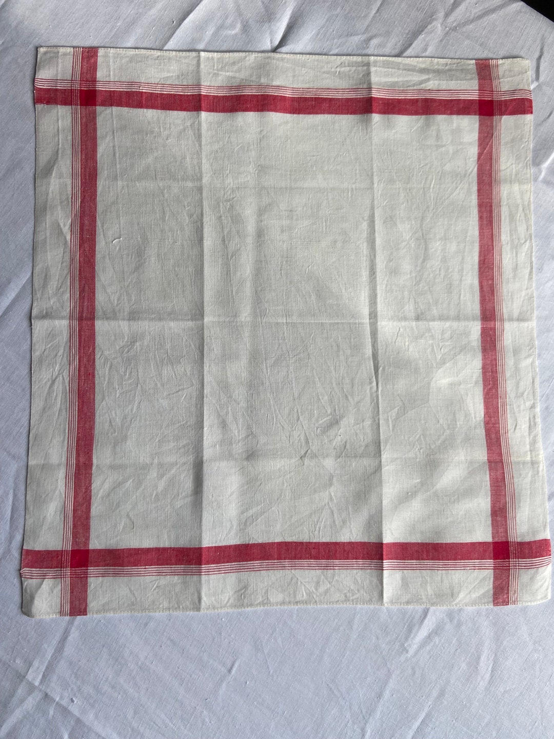 Set of 6 Vintage Flax Linen Cloth Squares With Red Liteaux Retro Light ...