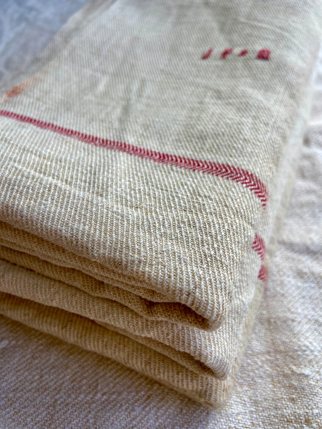 Rare Find! Red Cross Stitch Monogram JPM, Antique Heavy Hemp Weave ...
