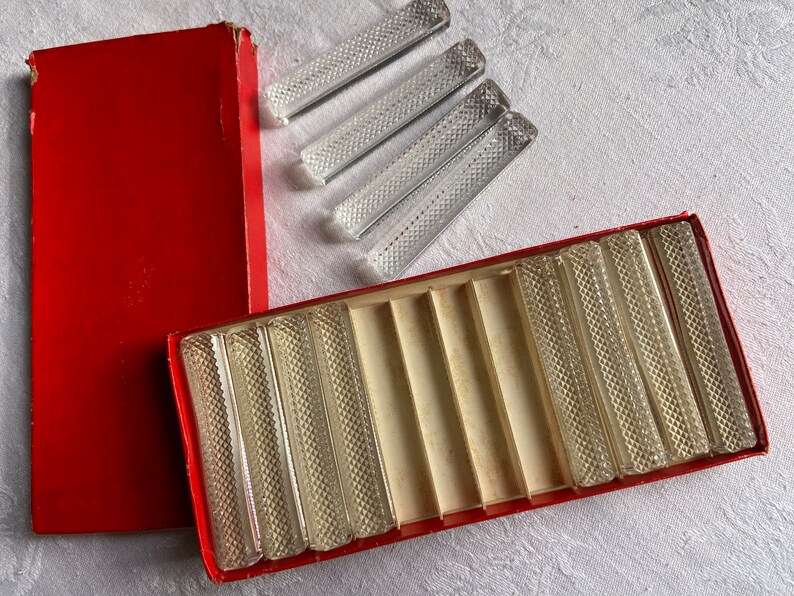 1 Set of 12 Antique Crystal Knife Rests, Silverware Rests, Glass ...